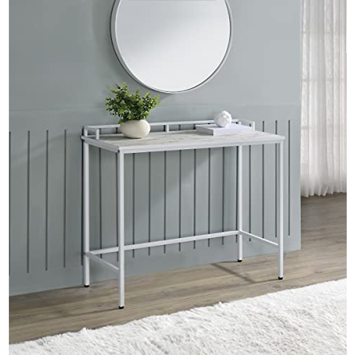 OSP Home Furnishings Brighton Console Table, Mosaic Top and White Metal Frame
