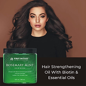 First Botany, Rosemary Mint Biotin Mask - Restorative Deep Conditioning moisturizer w/rosemary oil, for Dry Damaged Hair and growth, Sulfate Free treatment & hair care 8 oz