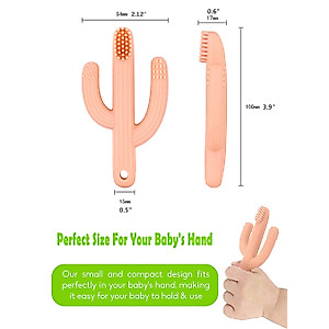 Cactus Teether, Baby Teething Toys for Babies 0-6 Months 6-12 Months, Self-Soothing Pain Relief Soft Baby Toothbrush for Babies, Toddlers, Infants, Boy and Girl, Natural Organic BPA Free(Peachy)