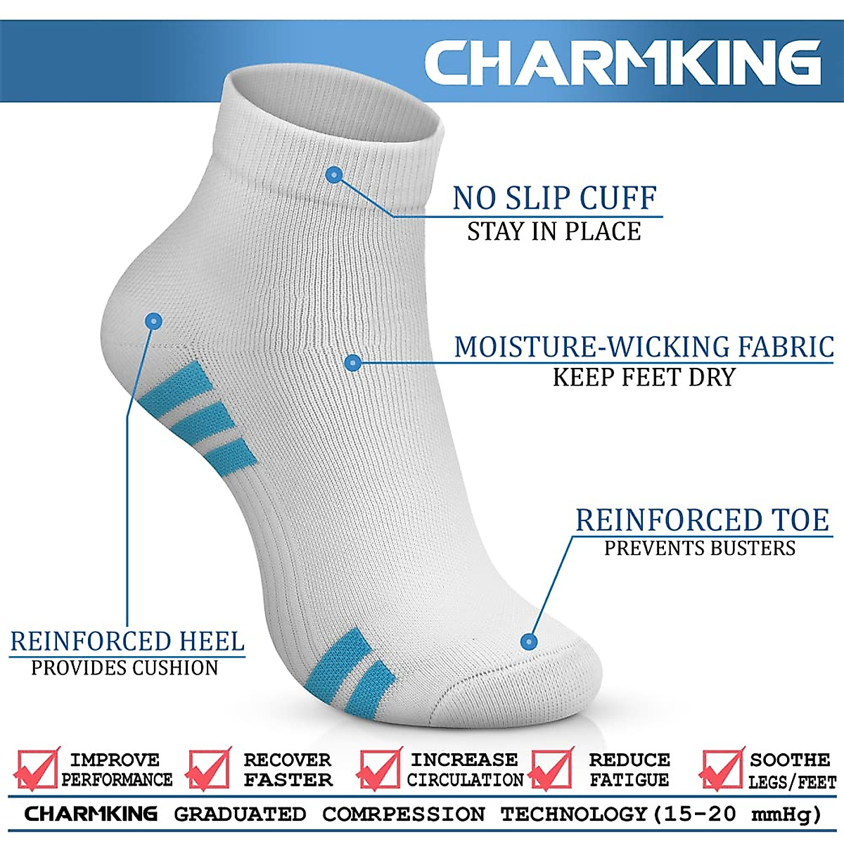 CHARMKING Graduated Compression Socks for Women & Men Circulation 15-20 mmHg is Best for Athletic, Running, Flight Travel, Pregnant, Cycling (Multi 08,L/XL)