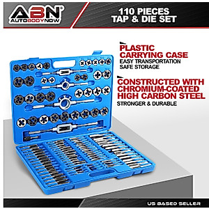 ABN Large Tap and Die Set Metric - 110 Piece Bolt and Pipe Tap Sets for Threading