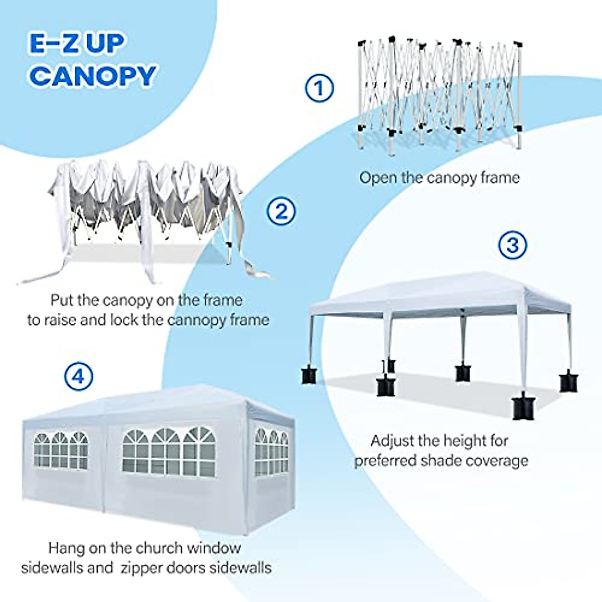 Quictent 10x20 Ft Ez Pop Up Canopy Wedding Party Tent with Sidewalls,Folding Instant Canopy Tents for Outdoor Parties,6 Sand Bags Included（White）