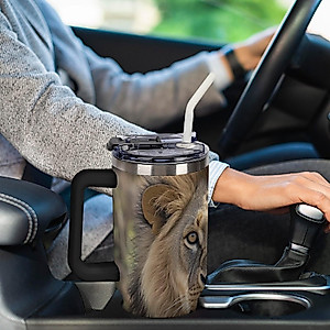 FZQVSGW Lion Sticks Out Tongue 40 Oz Tumbler with Handle And Straw Stainless Steel Vacuum Insulated Tumblers Reusable Keep Drinks Cold Coffee Cup Holder Friendly Gifts for Women Men Car Gym Travel