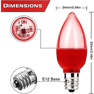Anivona C7 Red LED Light Bulb, 1.5W S6 Red Colored Lightbulb, for LED Christmas Lights Deco, Party, 15W Incandescent Equivalent Night Light Mini LED Bulb, E12 Base, 4 Pack