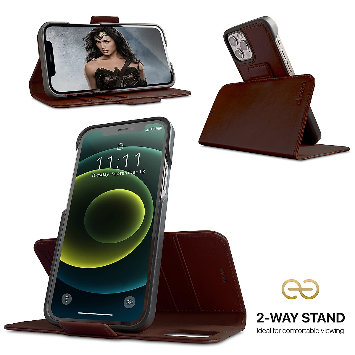 Dreem Fibonacci 2-in-1 Wallet Case for Apple iPhone 12 Pro Max - Luxury Vegan Leather, Magnetic Detachable Shockproof Phone Case, RFID Card Protection, 2-Way Flip Stand - Coffee