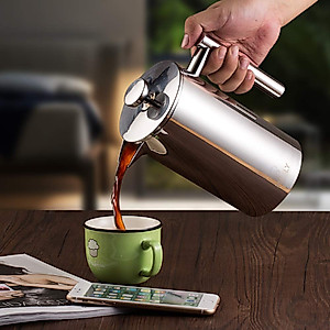 Miuly French Press 34oz, Double Insulated 304 Stainless Steel Coffee Press,Stainless Steel French Press with 5 Extra Fliters and 3 Additional Coffee Set(34oz, Sliver)