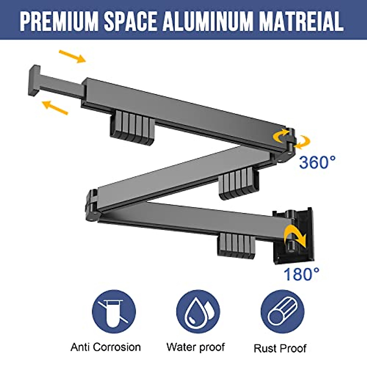 MIFXIN Retractable Clothes Drying Rack Tri-Fold Laundry Wall Mounted Windproof Clothing Drying Rack Hanger Collapsible Space Saver Foldable Clothes Hanger Rack for Laundry Balcony (Black)