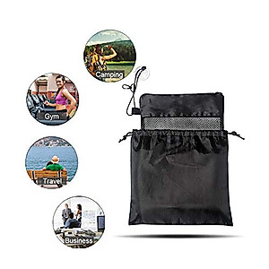 Yihoon Mesh Shower Tote Bag Caddy - Toiletry Dorm Gym Organizer 10.5”L x 9”H with Suction Cup and Zipper Drawstring Pouch 11”L x 10”H (Black, 2 in 1)