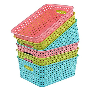 DynkoNA Colored Plastic Weave Basket, Small Storage Basket Bins Set of 6
