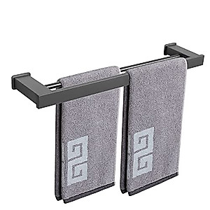 NearMoon Double Bath Towel Bar, Bathroom Accessories-Premium Thicken Space Aluminum Square Shower Towel Rack for Bathroom/Kitchen, Towel Holder Wall Mounted (24 Inch, Grey)