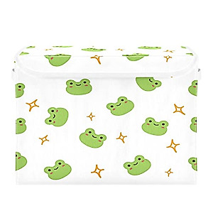 Kigai Storage Basket Cute Frog Storage Boxes with Lids and Handle, Large Storage Cube Bin Collapsible for Shelves Closet Bedroom Living Room, 16.5x12.6x11.8 In