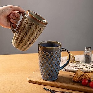 MONITO 21 OZ Coffee Mugs Set of 2, Large Ceramic Coffee Mugs, Modern Coffee Mugs Set with handle for Tea/Latte/Cappuccino/Milk/Cocoa, Office and Home, Coffee Mugs for Couples.