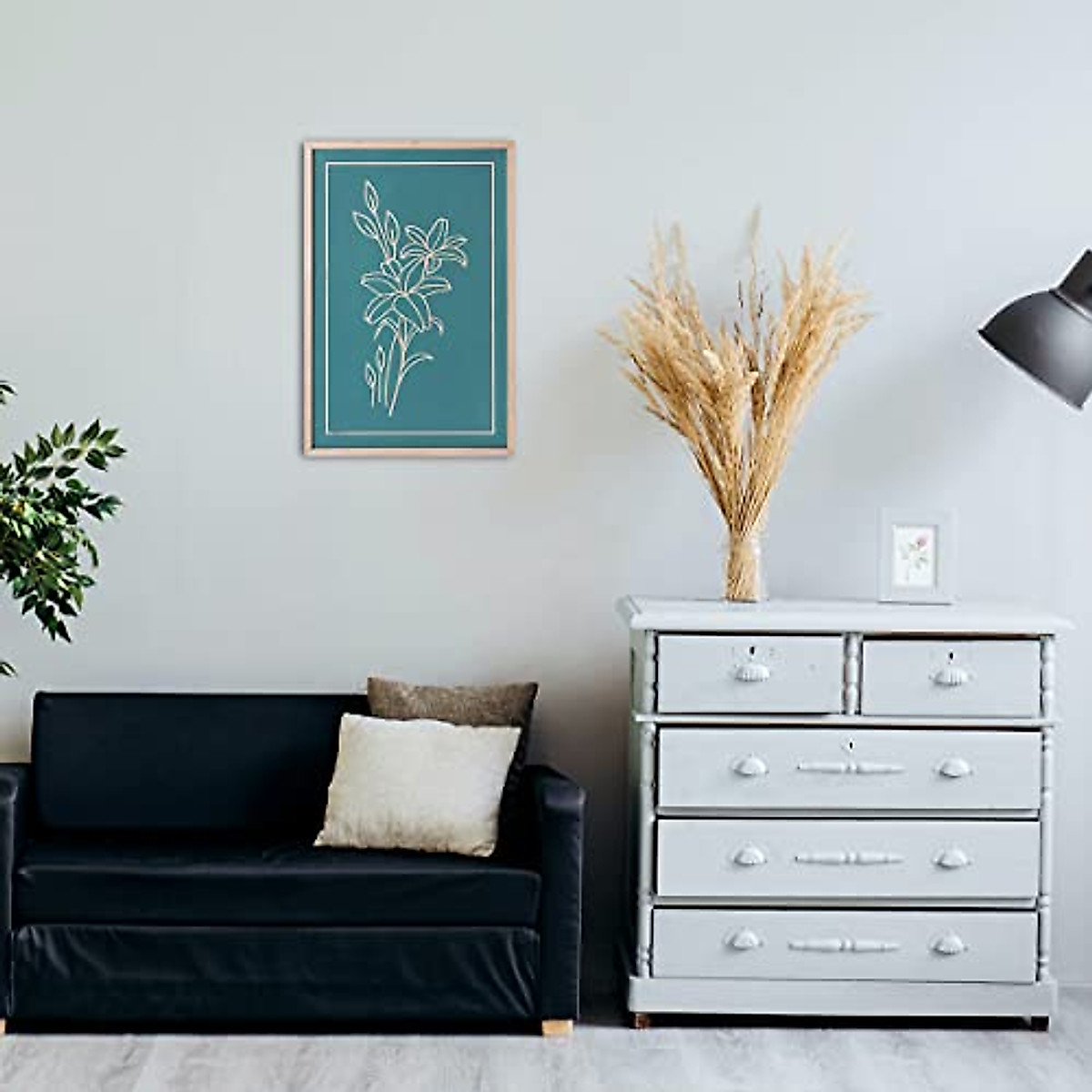 NELONY Botanical Wall Art with Frame, 16"x24" Minimalist Wooden Carved Flower Wall Decorations, Modern Farmhouse Aesthetic Decor for Home, Living Room, Bedroom, Office (Teal Green)