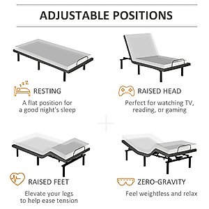 HOMCOM Twin XL Adjustable Bed Frame, Ergonomic Zero Gravity Power Bed Base with Head and Foot Incline, Memory, and Wireless Remote, Gray