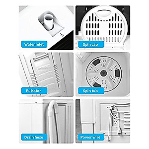 ROVSUN Compact Twin Tub 26lbs Portable Washing Machine, Mini Washer(18lbs) & Spiner(8lbs) / Built-in Drain Pump/Semi-Automatic for Camping, Apartments, Dorms & RV’s