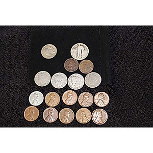 P&D Ultimate Collection of Old Coins. 2 Indian Head Pennies, 10 Wheat Pennies, 2 Liberty Nickels, and 1 Silver Walking Liberty Quarter - (1/4) Seller Good or better -