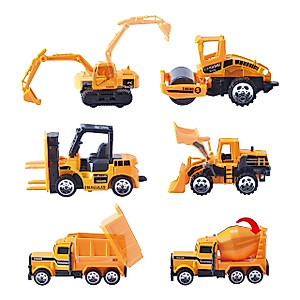 JOYIN Construction Transport Cargo Toy Airplane Car Play Set Including 1 Transport Helicopter with Real Lights, 6 Diecast Vehicles, 12 Action Figures, Birthday Gift for Boys and Girls (Yellow)