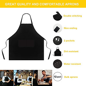 Hi loyaya Bib Black Apron for Women Men Adult Chef, 12 Pack Kitchen Aprons Bulk with Pockets for Cooking Baking Painting (12, Black)