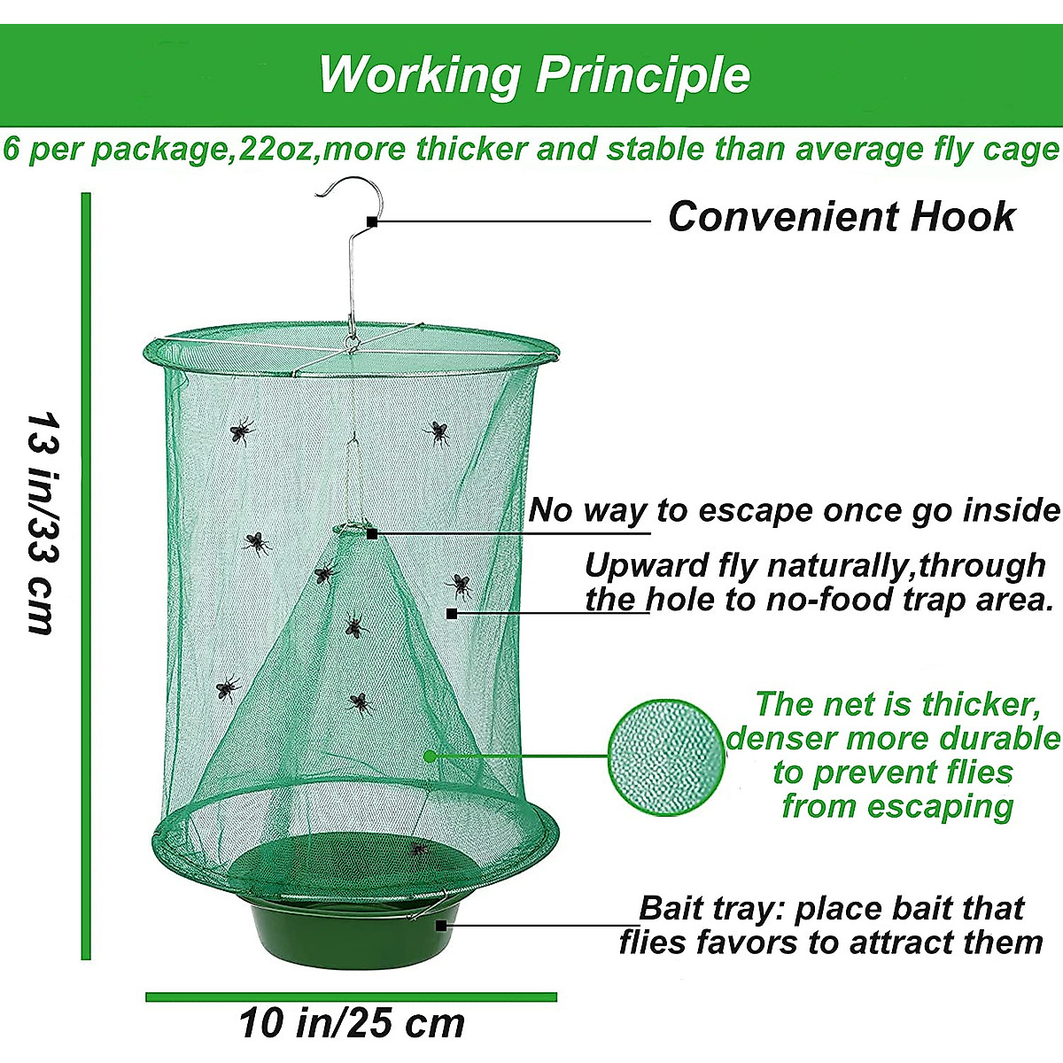 6 Pack Ranch Fly Trap, 2024 New Hanging Fly Catcher, The Most Effective Trap Ever Made with Pots, Cage Catcher for Indoor and Outdoor, Family Farms, Park, Restaurants