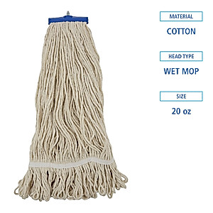 Boardwalk UNS 824C BWK824C Mop Head, Lie-Flat Head, Cotton Fiber, 24 oz, White (Pack of 12)