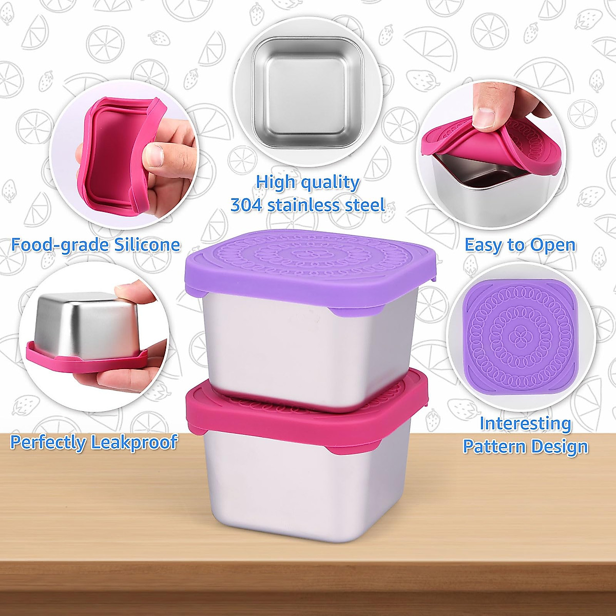 3Pack Stainless Steel Snack Containers 6oz Snack Box Container Leakproof Stainless Steel Snack Cups with Silicone Lids Portable Snack Containers Stackable Freezer Dishwasher Safe for Daycare School