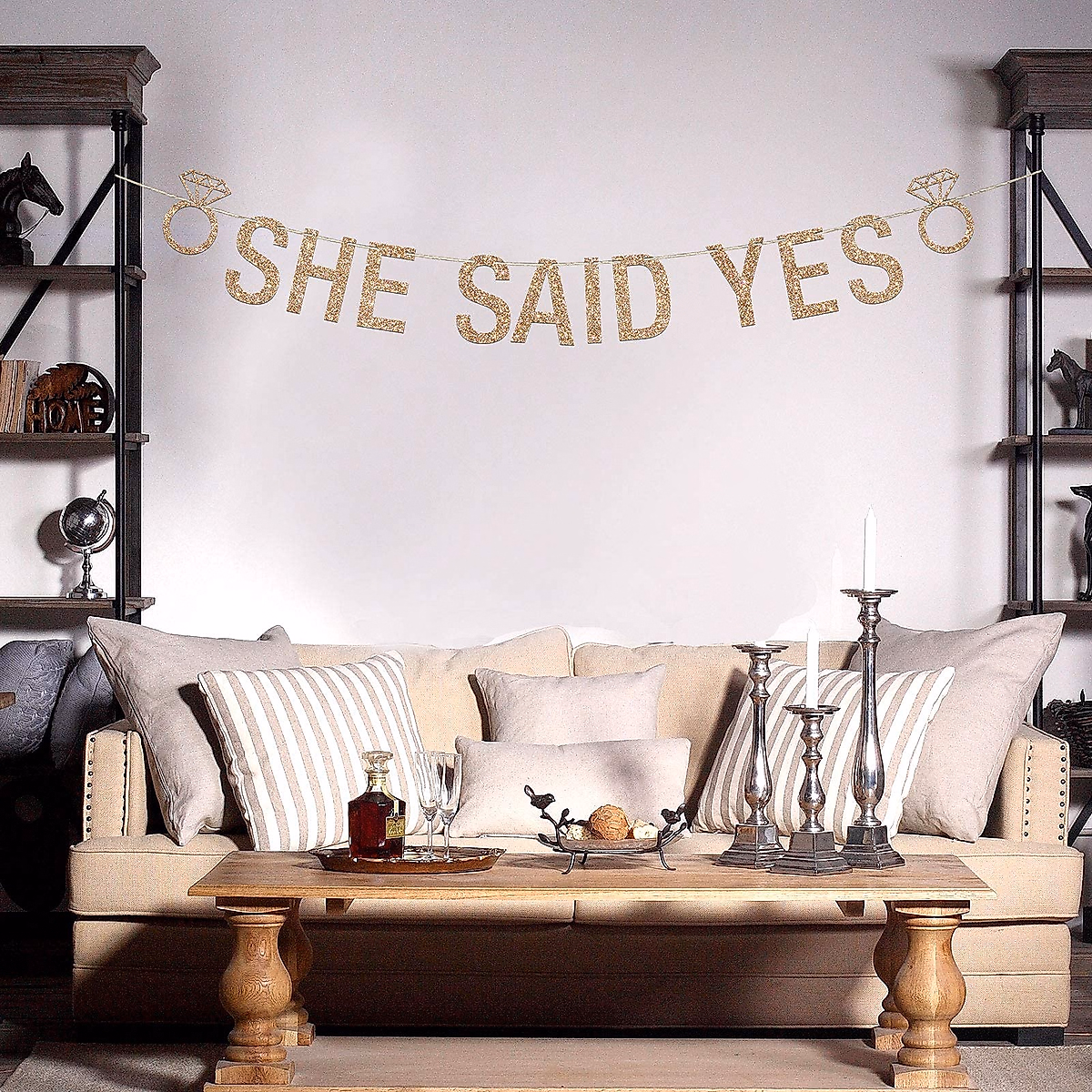 She Said Yes Banner, He Put a Ring on It, Glittery from Miss to Mrs Just Engaged Bride to Be Party Hanging Supplies