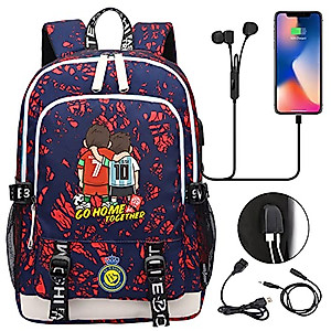 LanboQ Teens Cristiano Ronaldo Knapsack Casual Daypacks Wear Resistant Travel Bookbag with USB Charging/Headphone Port