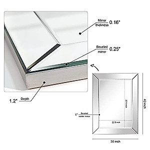 Empire Art Direct Solid Wood Frame Wall Mirror Covered with Beveled Mirror Panels, 1"-beveled Center Mirror, Vanity, Bathroom, Living Room ＆ Bedroom, 40" x 30", Ready to Hang