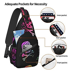 Grafffery Colorful Skull Crossbody Sling Backpack For Men Women,Shoulder Chest Daypack Bag For Travel Hiking