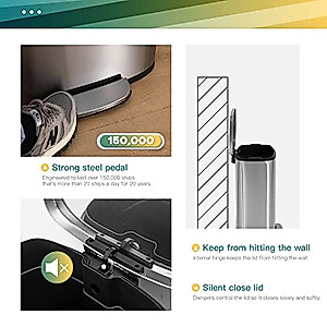 13 Gallon/50 L Garbage Can Kitchen Trash Can with Lid for Office Bedroom Bathroom Step Trash Bin Fingerprint-Proof Brushed Stainless Steel 13 Gallon / 50 Liter