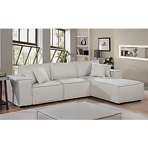 YOPTO 104" L-Shaped Sofa with Reversible Chaise,Convertible Pull-Out Sleeper Couch with Removable Back Cushions and Accent Pillows, for Small Space Living,Beige