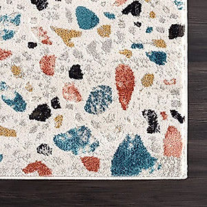 Terazzo Collection TER100A Mid Century Style Terracotta Teal Area Rug Cream 4' x 6'