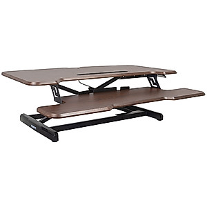 Mount-It! Height Adjustable Desk Converter, 38” Wide Tabletop Standing Desk Riser with Gas Spring Desktop Standing Desk with Keyboard Tray Fits Two Monitors, Dark Walnut