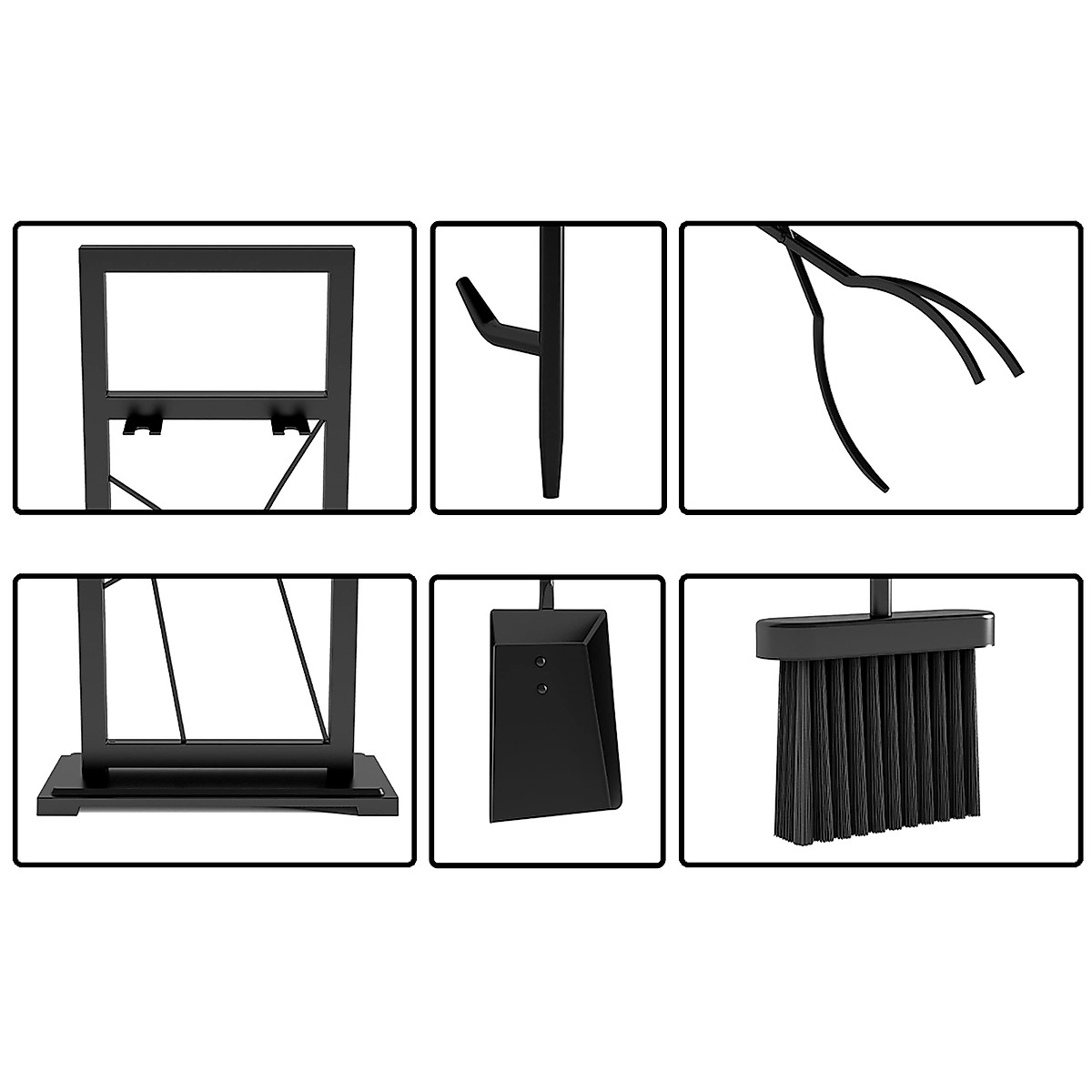 Fire Beauty Fireplace Tools, 5 Pieces Fireside Accessories Fire Kit Set, Stand Woodstove Tools Holder Wrought Iron Handle Indoor Fireset Stand (30.5 Inches)