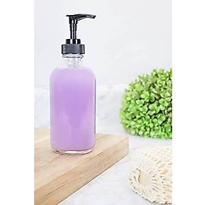 8oz Clear Glass Pump Bottles (4-Pack w/Black Plastic Pumps), Great as Essential Oil Bottles, Lotion Bottles, Soap Dispensers, and More