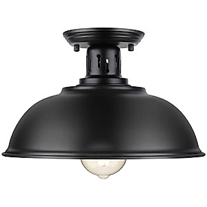 Farmhouse Semi Flush Mount Ceiling Light Fixture, E26 Base, Industrial Black Pendant Lamp Shade, Vintage Close to Ceiling Lighting for Kitchen Island Laundry Corridor Porch Foyer Hallway Entryway