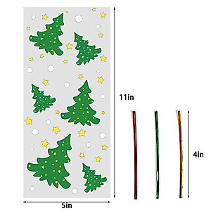 STEFORD 144PCS Christmas Cellophane Bags,Xmas Clear Candy Treat Cellophane Bag with 210PCS Twist Ties for Christmas Party Favors