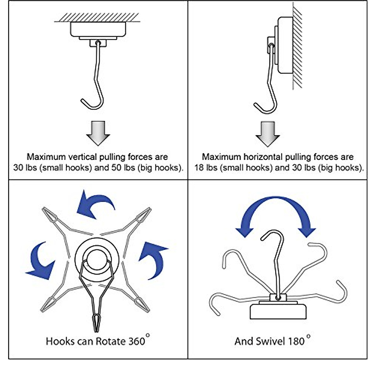 Arctic Strong Magnetic Swivel Hooks with Storage Box, Chrome Steel (Pack of 4)