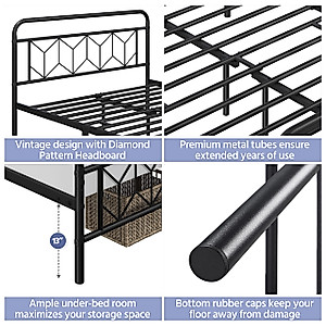 Yaheetech Metal Platform Bed Frame Mattress Foundation with Diamond Pattern Headboard/Footboard/Heavy Duty Steel Slat Support/Under Bed Storage/No Box Spring Needed/Queen Size Black