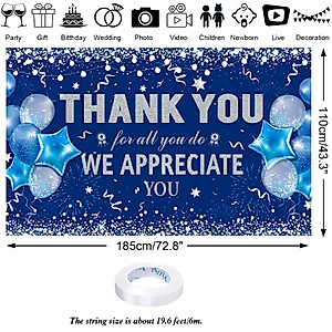 HOWAF Thank You for All You Do Party Decoration Banner, Employee Appreciation Banner for Staff Teachers Doctors Appreciation Party, We Appreciate You Backdrop Banner, Blue and Silver, 72.8" x 43.3"