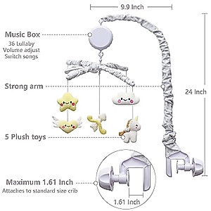 SHIDEER Baby Mobile for Crib, Baby Crib Mobile with Mirror, Nursery Mobiles with 3 Modes Musical Box, Volume & Songs Control,36 Lullabies,Hanging Rotating Crib Toys for Boys Girls (Cute Heart Theme)