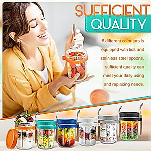Inbagi 6 Sets Overnight Oats Jars with Lids and Spoons 12 oz Airtight Overnight Storage Containers with Measurement Marks Salad Jars for Cereal Milk Yogurt Vegetable Fruit, 6 Colors