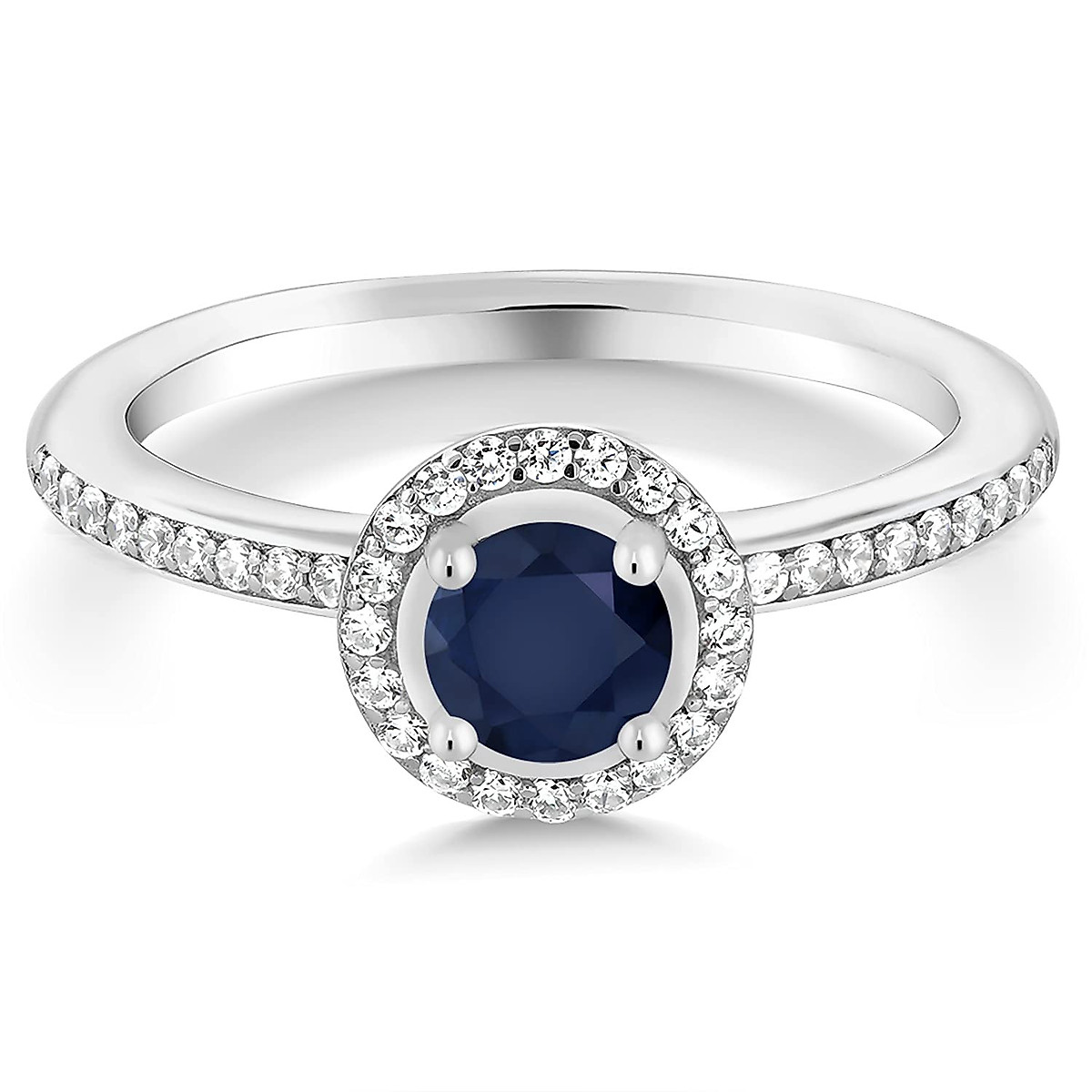 Gem Stone King 925 Sterling Silver Blue Sapphire Engagement Ring For Women (0.79 Cttw, Gemstone Birthstone, Available in size 5, 6, 7, 8, 9)