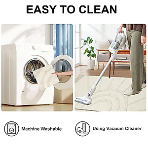 OJIA Boho Living Room Rug 5'x8', Large Washable Rugs Soft Tufted Bedroom Rug Nursery Rug, Cotton Woven Beige Area Rugs Floor Carpet for Dorm/Kids Room/Dining Room/Office