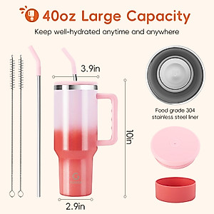 VUSIGN 40 oz Tumbler with Handle and Straw Lid, Stainless Steel Vacuum Insulated Tumbler Travel Mug Water Bottle Cup for Water Iced Tea Coffee Smoothie Car, Flamingo