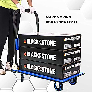 Push Cart Dolly AFT PRO USA Push Platform Truck Folding Rolling Flatbed Cart 360 Degree Swivel Wheels Foldable Handle (Blue, 330LB)