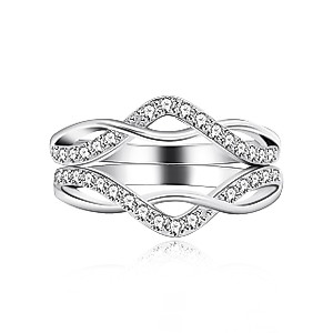 Uloveido Curved Infinity Rings Set of 2 for Women 925 Sterling Silver Arched Halo Ring Guard Enhancer for Wedding Engagement Promise Half Eternity Rings Size 6 Y1521