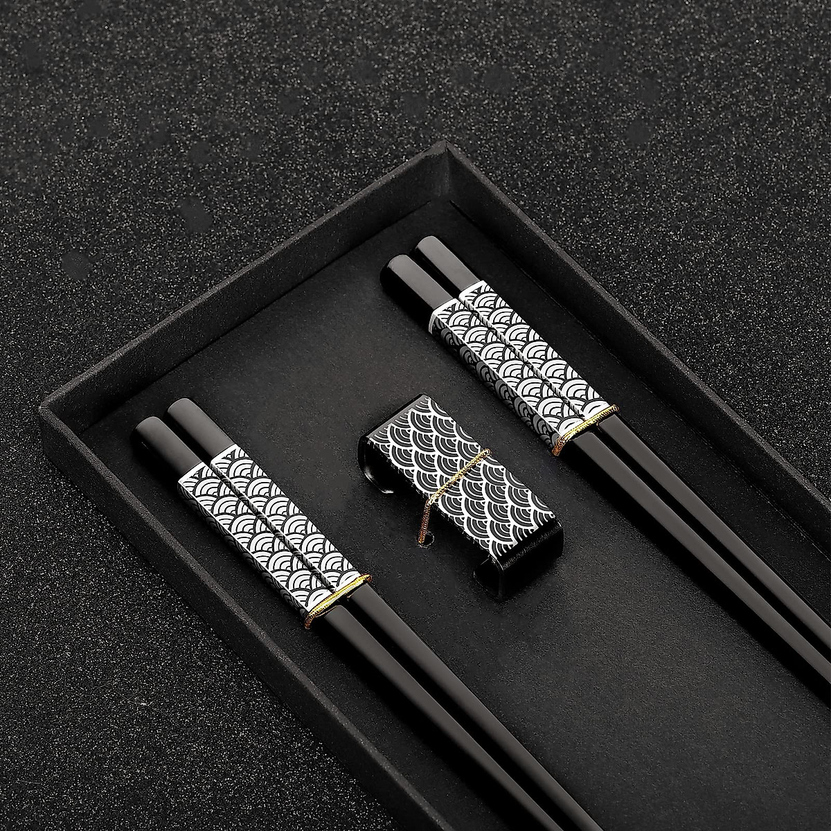 TIICOO Metal Chopsticks Reusable 2 Pairs Titanium Plated Stainless Steel18/8 Chopsticks with Holder, Dishwasher Safe Lightweight Japanese Style Chopsticks Gift Set(Black)