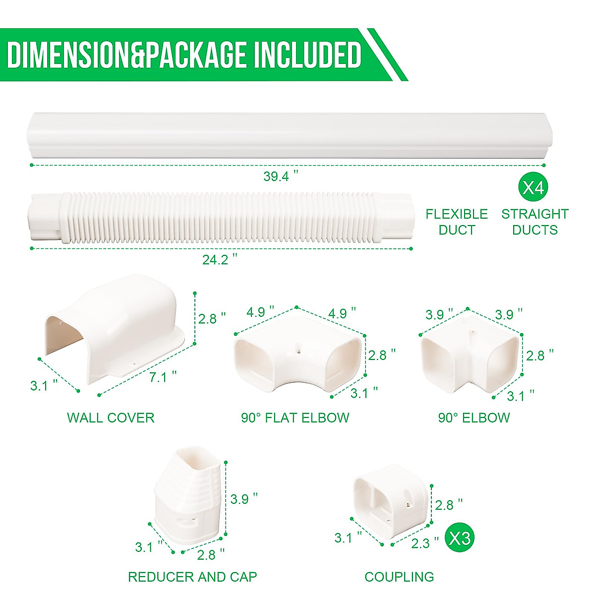 Kerykwan 3" W 15.5Ft L Mini Split AC Line Cover Kit Decorative PVC Tubing Pipe Cover Set for Center Air Conditioner&Heat Pumps System