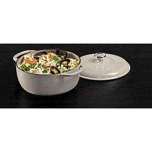 Lodge Enameled Cast Iron Casserole With Steel Knob and Loop Handles, 3.6 Quart, Oyster White & 6 Quart Enameled Cast Iron Dutch Oven. White Enamel Dutch Oven (Oyster White)